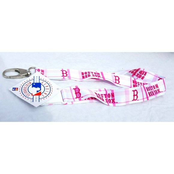 PSG | Accessories | Boston Red Sox Pink Plaid Lanyard Keychain ...